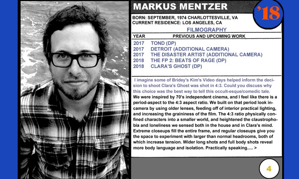 2018 NEXT Section Sundance Trading Card Series: #4. Markus Mentzer (Clara's Ghost) - IONCINEMA.com